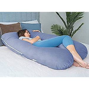 QUEEN ROSE Pregnancy Pillows, Cooling U Shaped Body Pillow for Sleeping, Maternity Pillow for Pregnant Women, Organic Cotton and Back Pain Relief, Blue