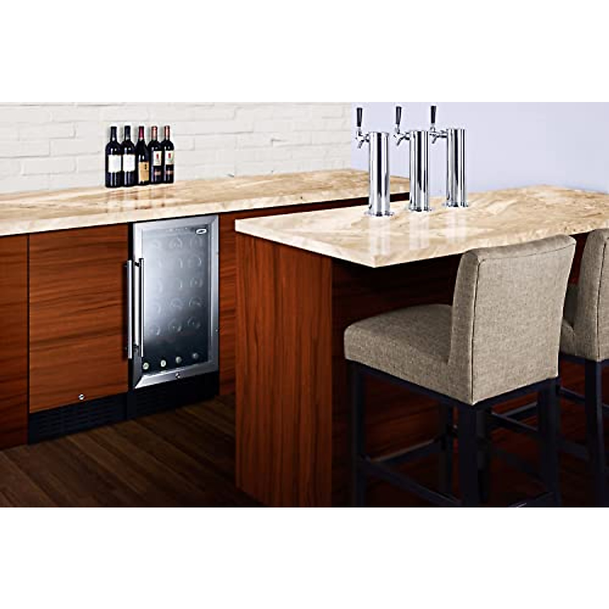 Summit SWC1840BADA 18"" ADA Compliant Built-In Wine Cellar with 34 Bottle Capacity Black Cabinet 5 Wood Shelves and Automatic Defrost in Stainless Steel