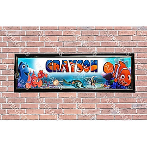 Finding Nemo - Personalized Birthday Name Poster with Custom Name On it, Border Mat and Frame Options