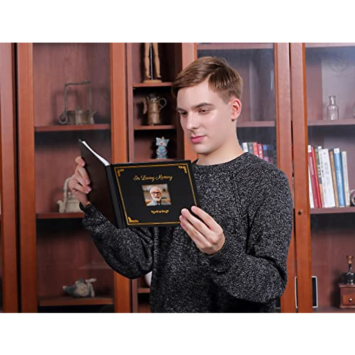 Fancy Dove Funeral Guest Book with Picture Pocket. Celebration of Life Sign in Book with Gold Embossed Leather Hardcover. Signature and Memory Book with 124 Pages