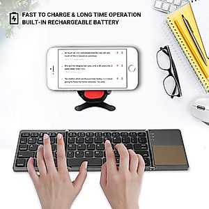 Achort Foldable Bluetooth Keyboard, Tri- Folding Portable Wireless Keyboard with Touchpad, USB Rechargable BT Wireless Keyboard for Android, Windows System Laptop Tablet Smartphone Device(Gray)