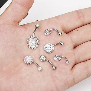 SEVENSTONE 10PCS Stainless Steel Belly Button Rings for Women Navel Piercing Bars Body Jewelry