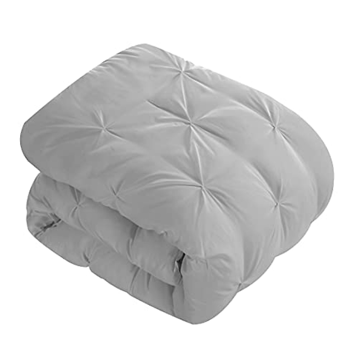 EVOLIVE 4pc Set Pinch Pleat/Kiss Pleat, Pintuck Down Alternative Comforter Set with Pompom (Full/Queen, Silver Grey)