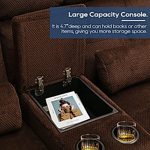 RIHEREFY 68'' RV Power Loveseat Recliner Sofa | Reclining Loveseat with Console & Cup Holder | Double Recliner Sofa | Theater Seating Loveseat with Heat and Massage (Fabric, Coffee)