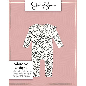 Jessica Simpson Baby Girls' Romper - Overall Jumpsuit with Hat or Headband - Long Sleeve Bodysuit for Newborns/Infants, 0-24M, Size 3-6 Months, Leopard