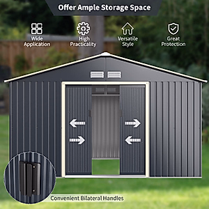IRONMAX 11x8 FT Outdoor Storage Shed, Galvanized Steel Garden Shed w/Double Sliding Doors & Air Vent for Lawnmower Tool Bike, Heavy Duty Tool Storage House for Backyard Patio Lawn
