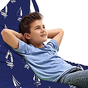 Ambesonne Navy Blue Lounger Chair Bag, Hand Drawn Style Sailing Yacht Silhouettes Ocean Travel Regatta Race Theme, High Capacity Storage with Handle Container, Lounger Size, Dark Blue White