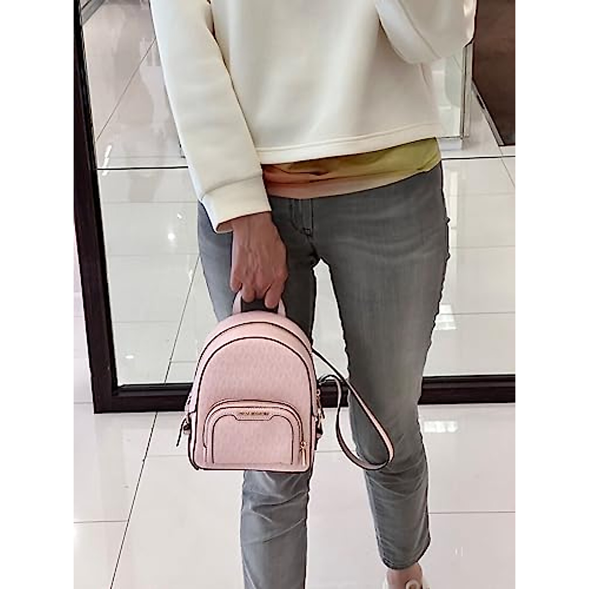 Michael Kors Jaycee XS Mini Convertible Backpack MK Signature Crossbody (Powder Blush)