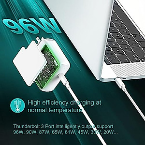 96W USB C Charger for MacBook Pro 16, 15, 14, 13 inch 2023, 2022, 2021, 2020, 2019, 2018, M1 M2 MacBook Air, iPad Pro, USBC Laptop Power Adapter, LED, 6.6ft 5A Cable Charging as Fast as MagSafe 3