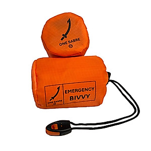 Emergency/Survival Bivvy Bag - Mylar Sleeping Bag, Survival shelter, Reflects 90% Body Heat, Hiking, Camping, Outdoors, Fishing, Hunting, overlanding, Scouts, Ripstop Carry Bag w/Whistle (Orange)