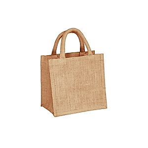 Imagine Color 50 Small Jute Burlap Gift Bags with Handles in Bulk, Burlap Tote, Wedding Welcome Bags, Bridesmaids Gifts, Bachelorette Party Favors Swag bags DIY Reusable 8”x 8”x6