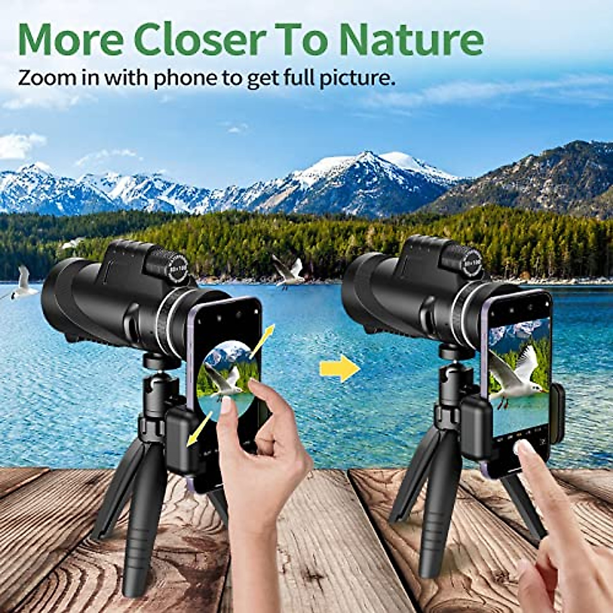 80x100 HD Monocular Telescope, Dawdory High Power Monocular for Adults with Smartphone Adapter & Tripod, Night Vision Monocular for Hunting Star Watching Bird Watching Wildlife Camping Hiking (Black)