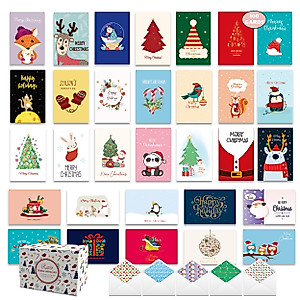 100 Unique Christmas Cards, Christmas Cards Boxed With Envelopes,Large 5X7 Inch Merry Christmas Cards Greeting Cards Set With Greeting And Sticker,Bulk Christmas Cards Boxed Set