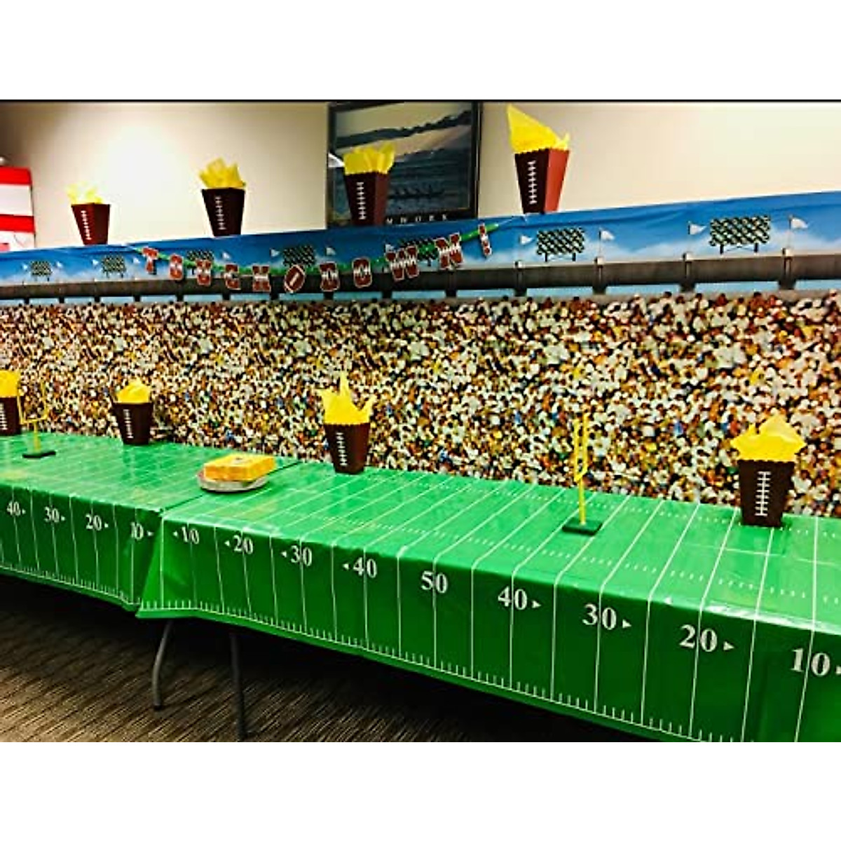 4 Pack Football Touchdown Table Cover Includes 1 Touchdown Banner Games, Playoffs, Birthdays, Tailgate, Baby Shower, Football Theme Party Supplies