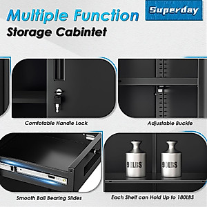 Superday 42" Locking Garage Storage Cabinet with 2 Drawers, Black Lockable Metal Storage Cabinet with 2 Doors and Adjustable Shelves, Tool Cabinet for Home Office, School, Etc