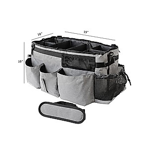 XLarge Cleaning Caddy Bag for Cleaning Supplies - Shoulder and Waist Straps - Spacious Pockets - Collapsible car trunk storage compartment organizer - Size (19in x 10in x 10in)