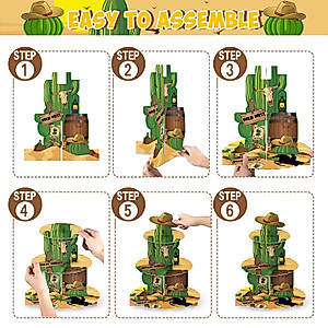 LXlucktim Western Cowboy Party Decorations Cupcake Stand, 3 Tier Cardboard Cowboy Cupcake Holders with 12pcs Cupcake Toppers and 12 Cupcakes Wrappers for Kids Wild Vest Birthday Party Supplies