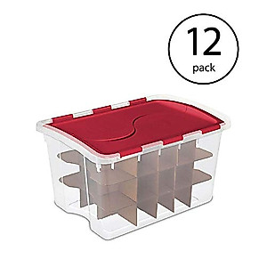 Sterilite 48 Quart Clear Stackable Holiday Christmas 45 Ornament Storage Box with Lid (12 Pack)