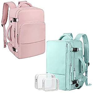 Large Travel Backpack (2 Pieces Pink & Pink) as Person Item Flight Approved, 35L or 40L Carry On Backpack, 16 Inch or 17 Inch Laptop Backpack, Waterproof Backpack, Durable College Bookbag, Hiking Bag