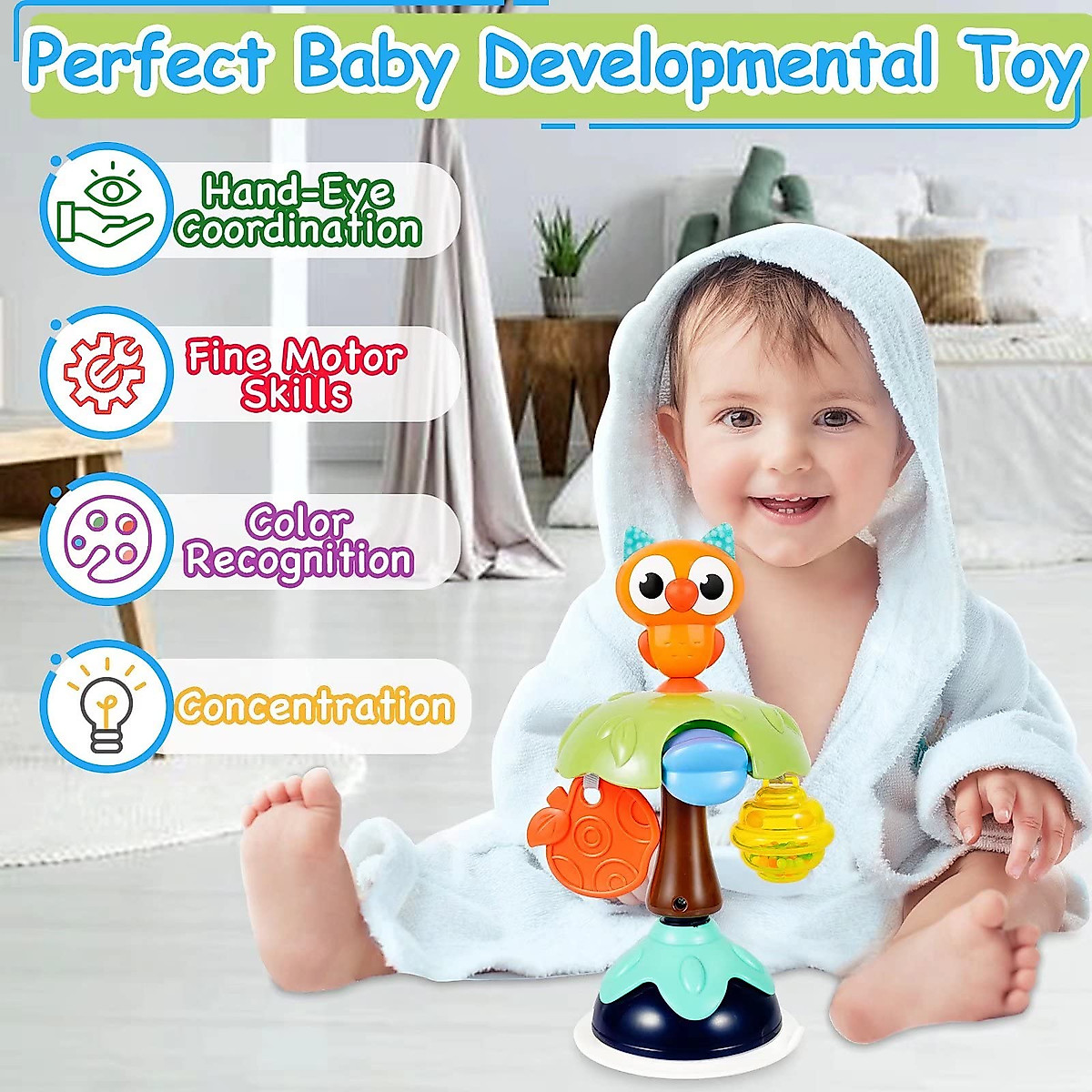 Malendo Baby Rattle Toys Infant High Chair Toys with Suction Cup Baby Toys 6 to 12 Months Baby Tray Toys for 6 9 12 Months Infant Toddler Kid Newborn Birthday Gifts for 1 Year Old Boys Girls