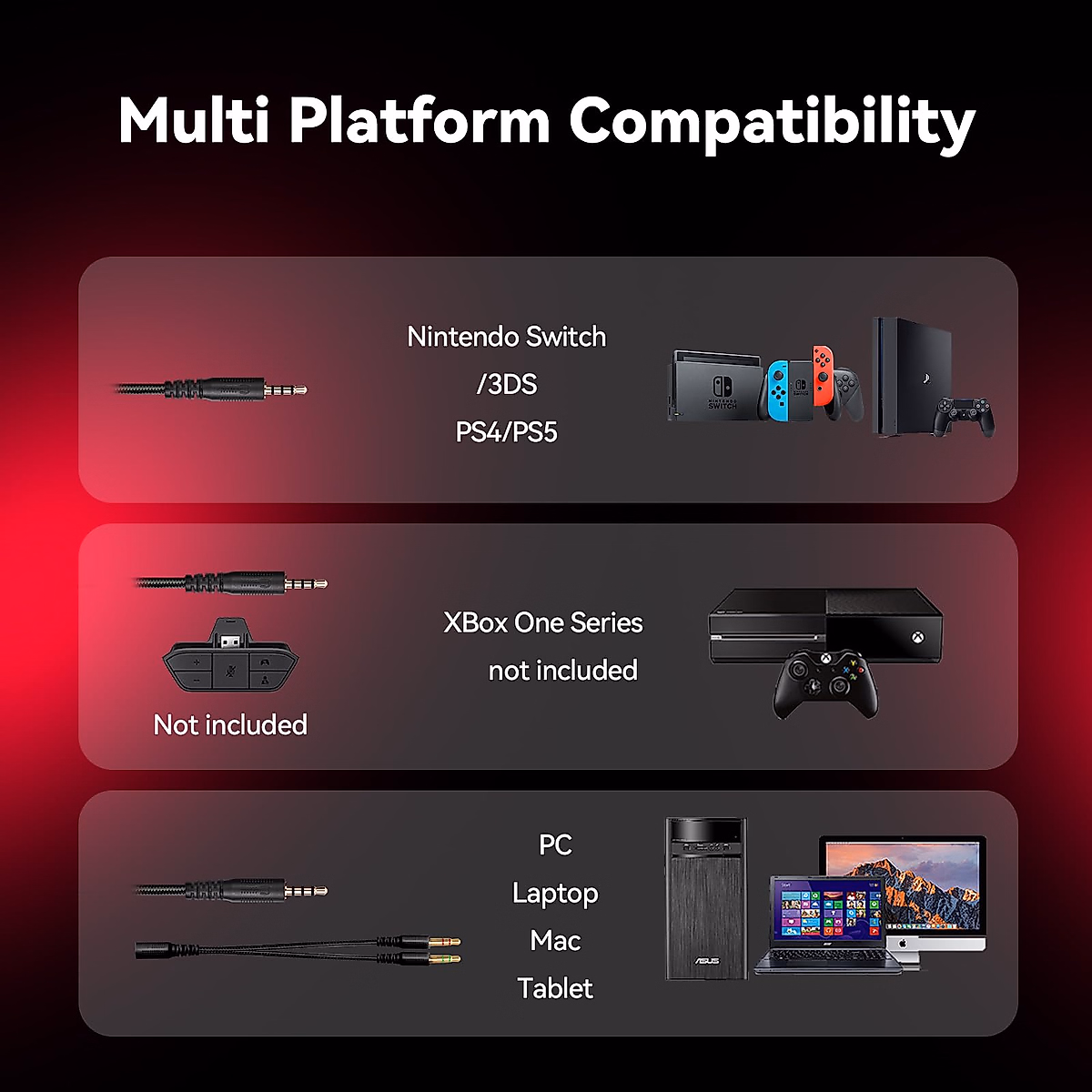 IMYB A88 Gaming Headset with Microphone, Stereo Wired Noise Cancelling Over-Ear Headphones with Mic for Pc, Ps5, Xbox One Series X/s, Ps4, Computer, Laptop, Mac, Nintendo, Gamer (Red)