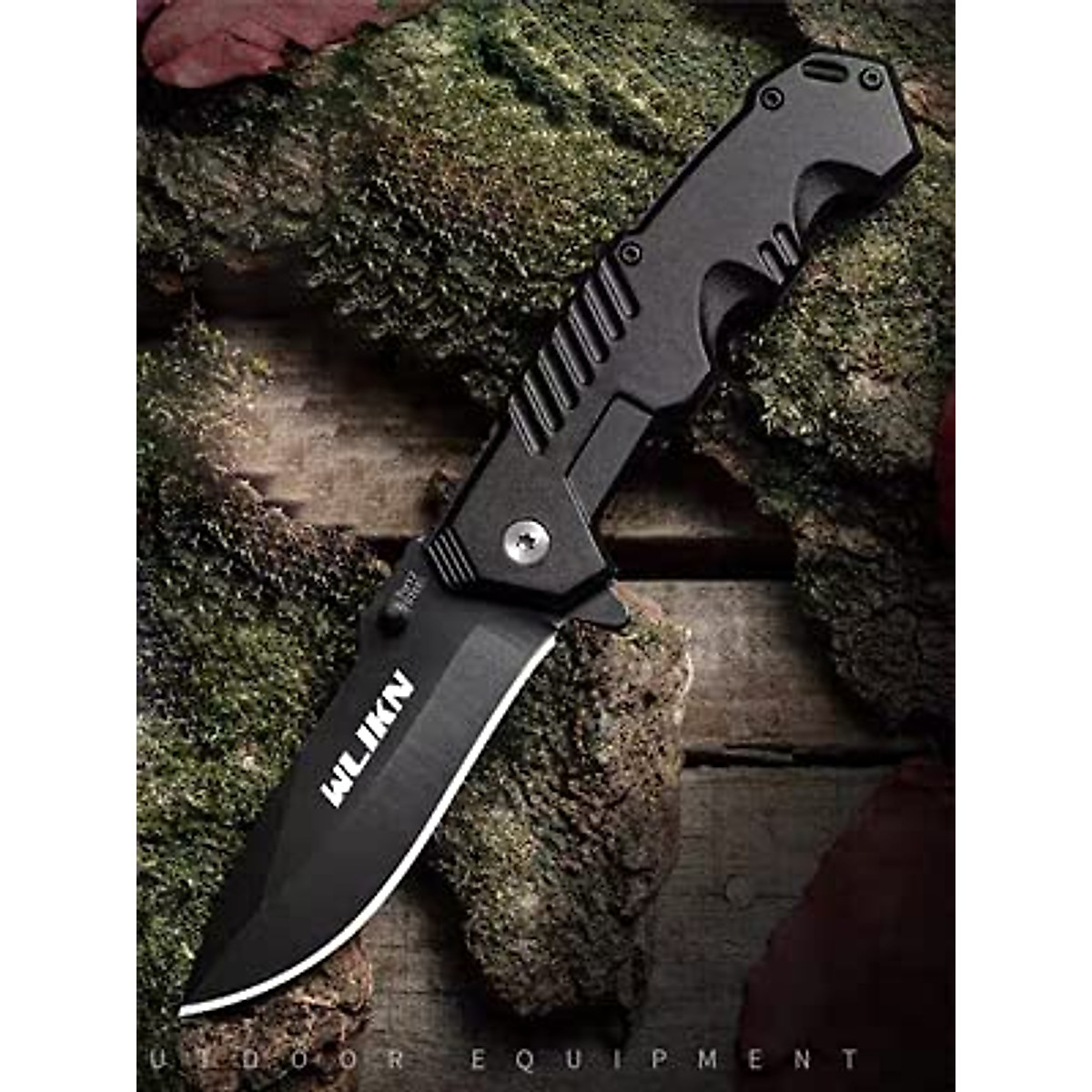 Wlikn Folding Knife Black Knife with Window Glass Breaker, Folding Pocket Knife (black)