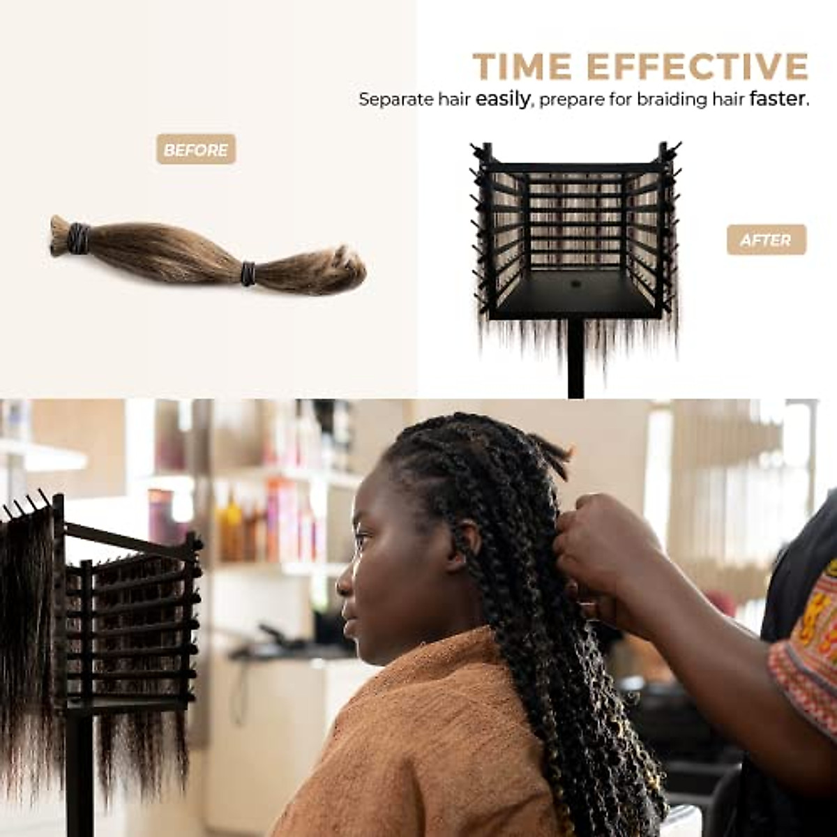 ORA SHOP – Braiding Hair Rack, Hair Extension Holder, Hair Braiding Tools, Hair Product Organizer, Wooden 3-Sided Rack Stand with Large Capacity (210 pegs)