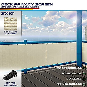 Windscreen4less 3'x10' Deck Balcony Privacy Screen for Deck Pool Fence Railings Apartment Balcony Privacy Screen for Patio Yard Porch Chain Link Fence Condo with Zip Ties Beige