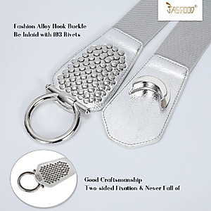 JASGOOD Women's Fashion Vintage Wide Elastic Waist Belt with Rivets Studs, E-Grey, Fit Waist 34"-40"