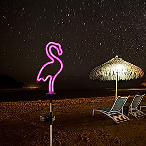 Flamingo Solar Garden Stake Lights, [Set of 2] Outdoor Solar Pathway Light for Lawn Patio Yard Walkway, Neon Pink Lighting (29.5" Height)