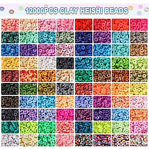 QUEFE 12000pcs Clay Beads Bracelet Making Kit, 80 Colors Flat Clay Heishi Beads Polymer Clay Beads with Letter Beads, Fruit Flower Clay Beads and Smiley Beads for Jewelry Bracelet Necklace Making