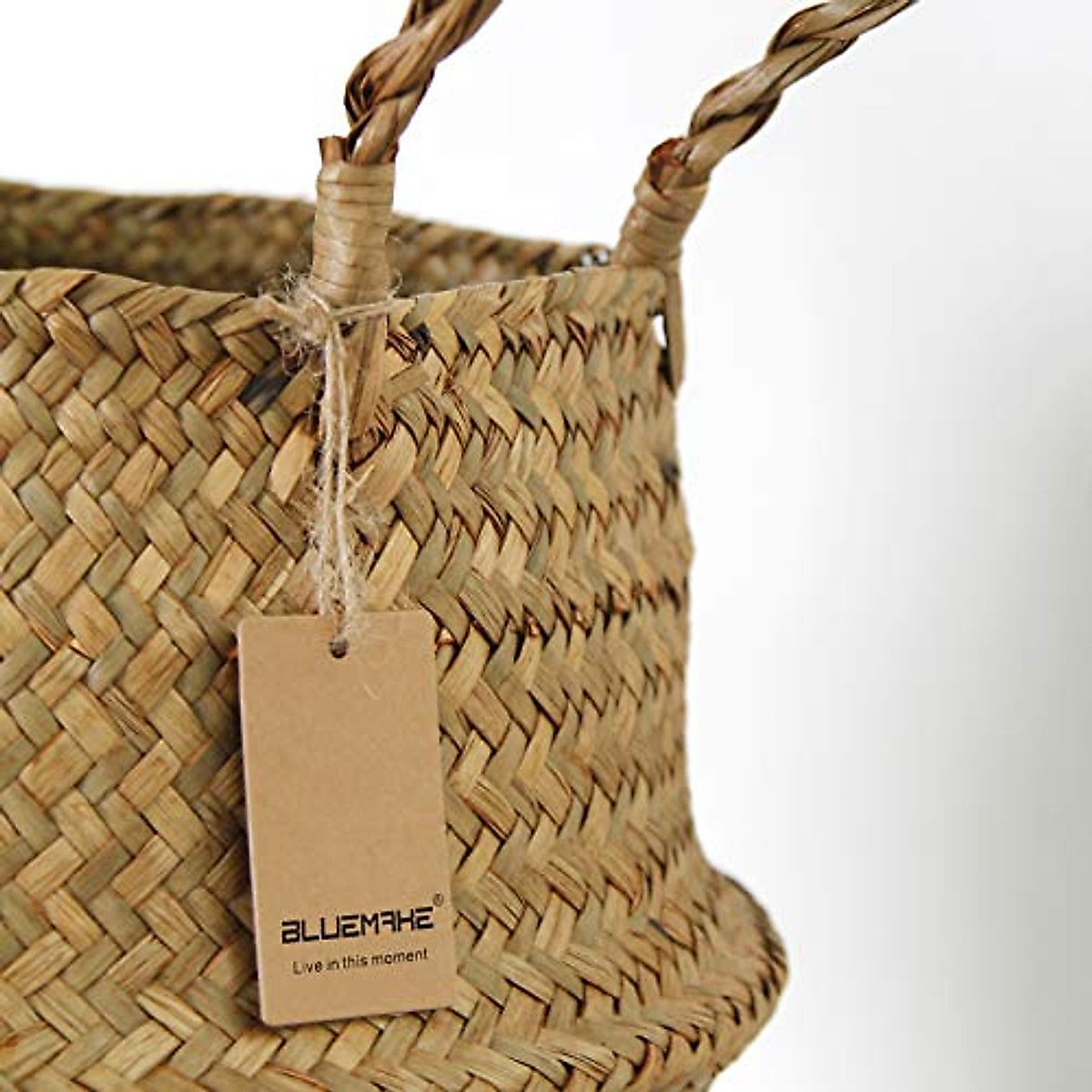 BlueMake Woven Seagrass Belly Basket for Storage Plant Pot Basket and Laundry, Picnic and Grocery Basket (Medium, Original)