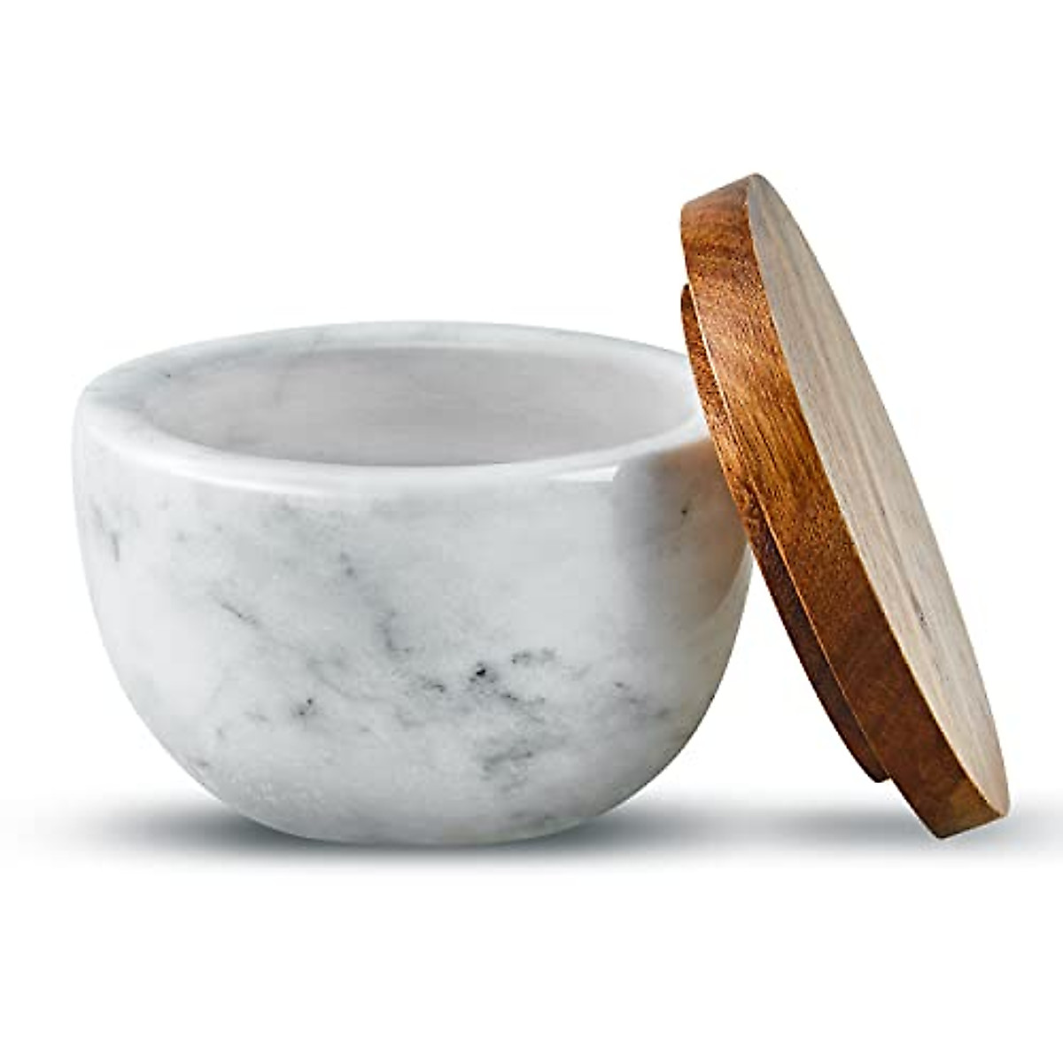 MarcZero Large Salt Box Spice Seasonings Keeper Pepper Container,Marble Base with Wooden Cover,Salt Cellar Big Capacity Elegant Design (White)