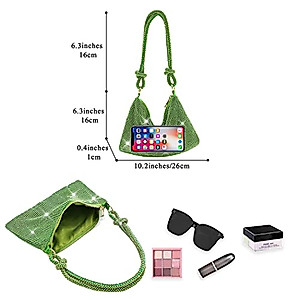 Yokawe Rhinestone Purses for Women Evening Bag Sparkly Hobo Bag Silver Handbag Vacation Club Party Wedding Clutch (Green)