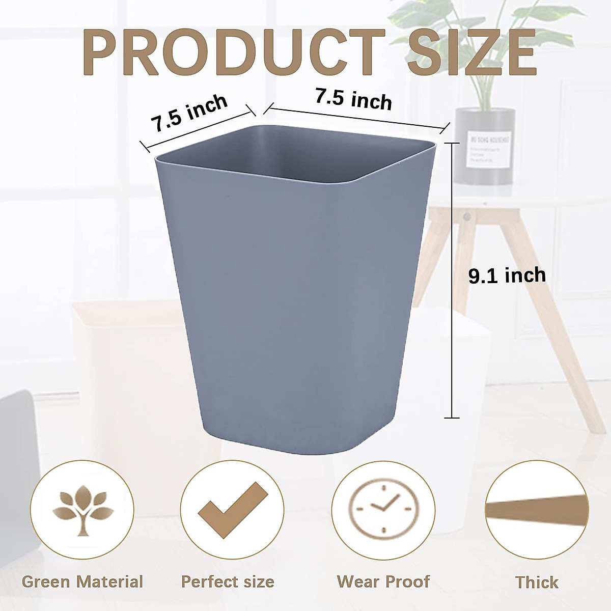 ALMOXVYE 4 Pack Small Trash Can, 1.6 Gallon Square Trash Can Wastebasket, Plastic Bedroom Garbage Can for Bathroom, Home, Laundry Room, Kitchen, Office, Kid Room, Dorm