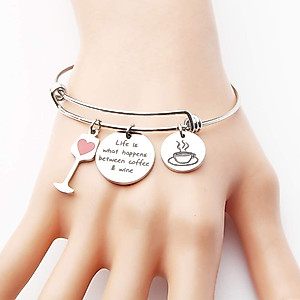 Gzrlyf Coffee Wine Charm Bracelet Barista Jewelry Life Is What Happens Between Coffee Love Gift Wine Lover Gift (coffee wine bracelet)