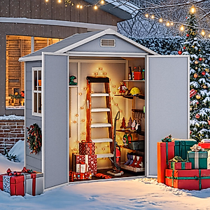 DWVO 6.2x3.4 FT Resin Storage Shed with Reinforced Floor, Outdoor Storage Shed with Lockable Door, Window and Vents, Waterproof Plastic Tool Storage for Garden, Backyard, Patio, Lawn