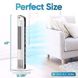 Comfort Zone CZTF421RWT 42" Oscillating Tower fan with Remote Control, Easy-to-Use Touch Screen with LED Display, 3-Speed Settings, 7-Hour Timer, White