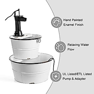 glitzhome Metal Tiered Water Fountain with Pump Garden Tools Waterfall Fountain for Outdoor Patio Garden Backyard Decking Décor White 31.5" H