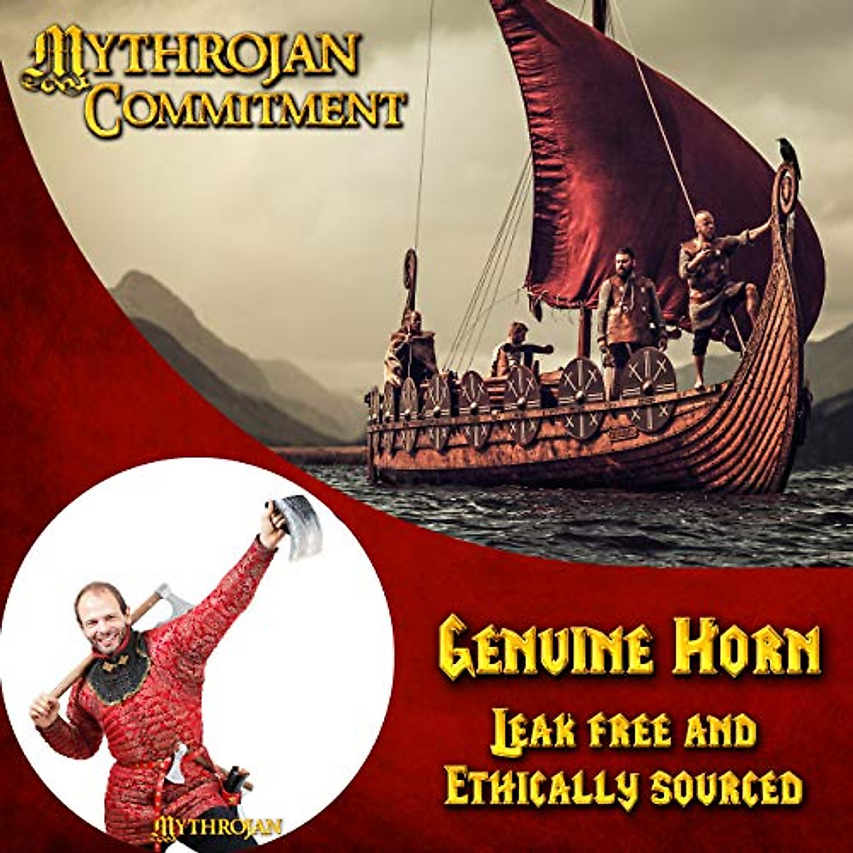 Mythrojan Viking Drinking Tankard with Medieval Buckle Leather Strap Wine Beer Mead Mug 800 ML - Polished Finish