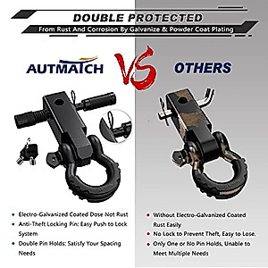 AUTMATCH Shackle Hitch Receiver 2 Inch - 3/4" D Ring Shackle and 5/8" Trailer Hitch Lock Pin, 45,000 Lbs Break Strength Heavy Duty Receiver Kit for Vehicle Recovery, Frosted Black