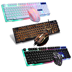 QYIYA GTX300 USB Wired 104 Keys RGB Backlight Ergonomic Gaming Mouse Keyboard Set,Black