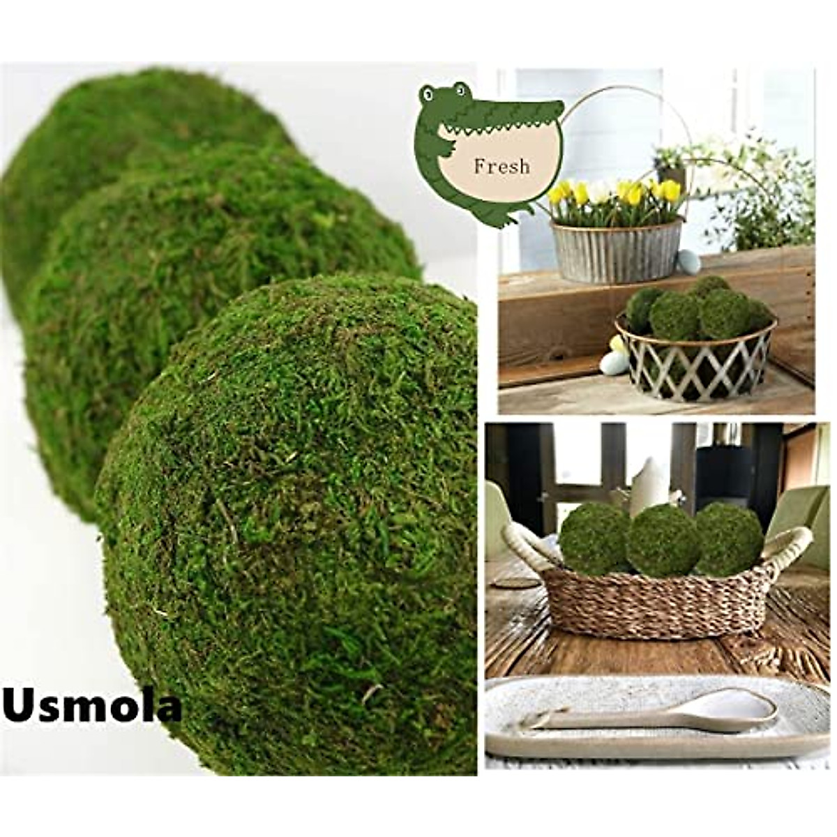 Usmola Moss Balls, Decorative Balls for Centerpiece Bowls Vase Filler, Home Party Decor (3.5 inches - Set of 6-), Large