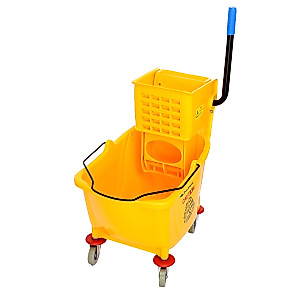 Alpine Industries Mop Bucket & Side Wringer Combo - Heavy Duty & Commercial Janitorial Cart w/Spring Wringer on Wheels for Home & Industrial Cleaning - Commercial Mop Bucket for Business, Yellow