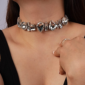 Missgrace Boho Women Dainty Chunky Short Rhinestones Prom Choker Necklaces for Women Luxurious Bar Choker Necklace for Women