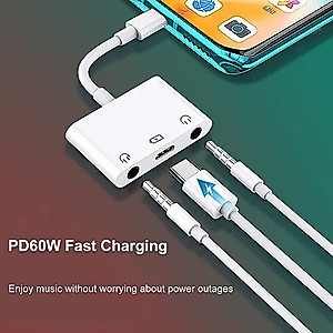 USB C to Dual 3.5mm Headphone Adapter 3-in-1 Type C to Headphone Jack Splitter with Fast Charging Port USB C to Dual Earphone Converter Compatible with iPad Pro Galaxy Pixel HTC etc