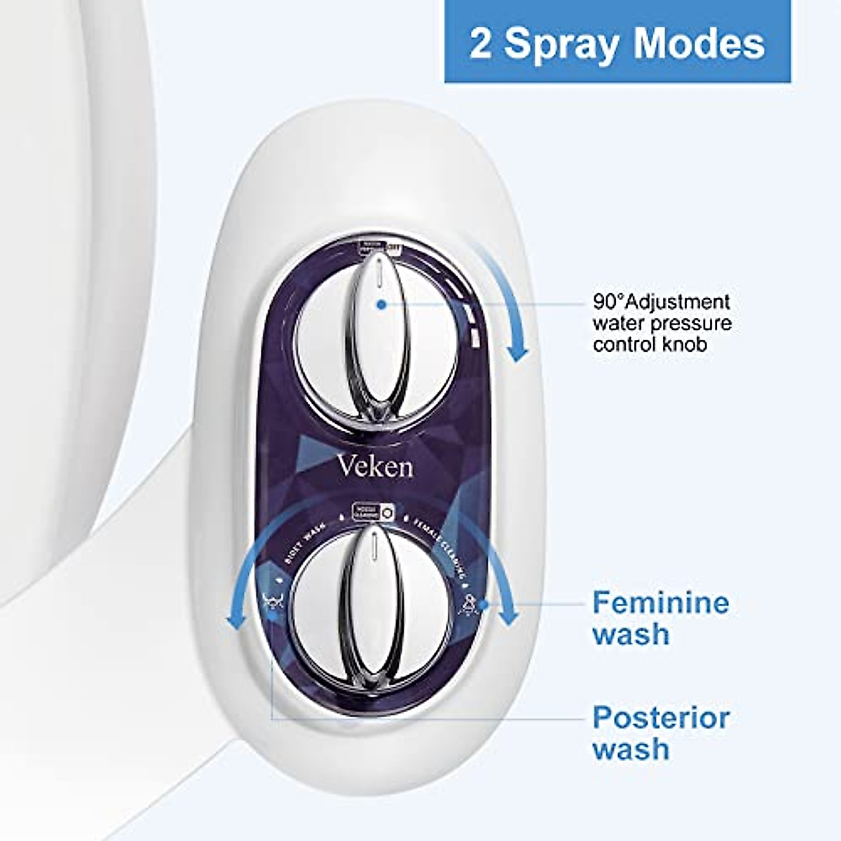 Veken Bidet Attachment for Toilet, Non-Electric Self-Cleaning Dual Nozzle (Feminine/Bidet Wash) Toilet Bidet, Fresh Cold Water Sprayer Bidets for Existing Toilets with Adjustable Pressure Control