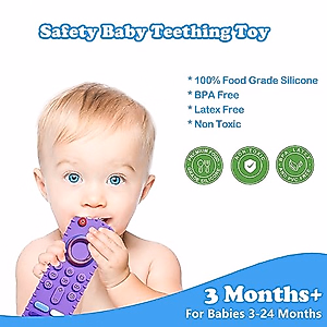 ROBBEAR Baby Teething Toys, Food Grade Silicone Teethers for Babies 3 6 12 18 Months, Fire Stick TV Remote Shape Infant Chew Toys for Boys and Girls, Freezer BPA Free (FTV-Purple)