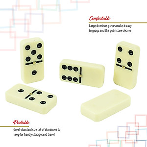 ERLLE Dominos Set Game. Premium Classic 28 Pieces Double Six Domino. Durable Leather Box. Kids, Boys, Girls, Party Favors and Anytime Use. Duoble 6 Dominoes. (Pro)