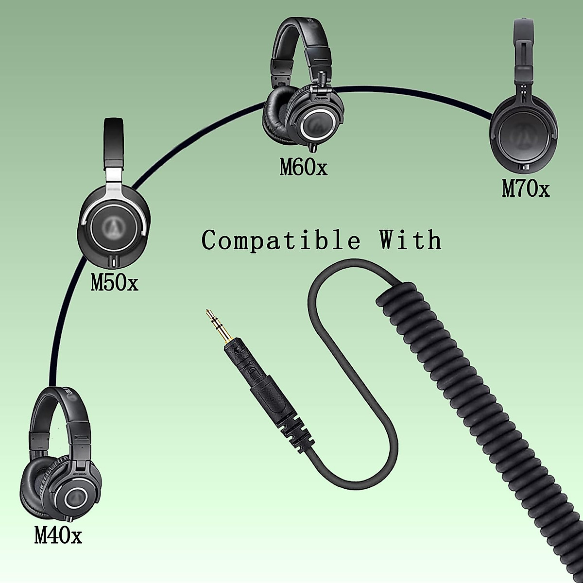 FAAEAL ATH-M50x Replacement Audio Cable,Coiled AUX Cord Compatible with Audio-Technica ATH-M40x M60x M70x Wired Headphones with 6.35mm (1/4") Adapter,14ft